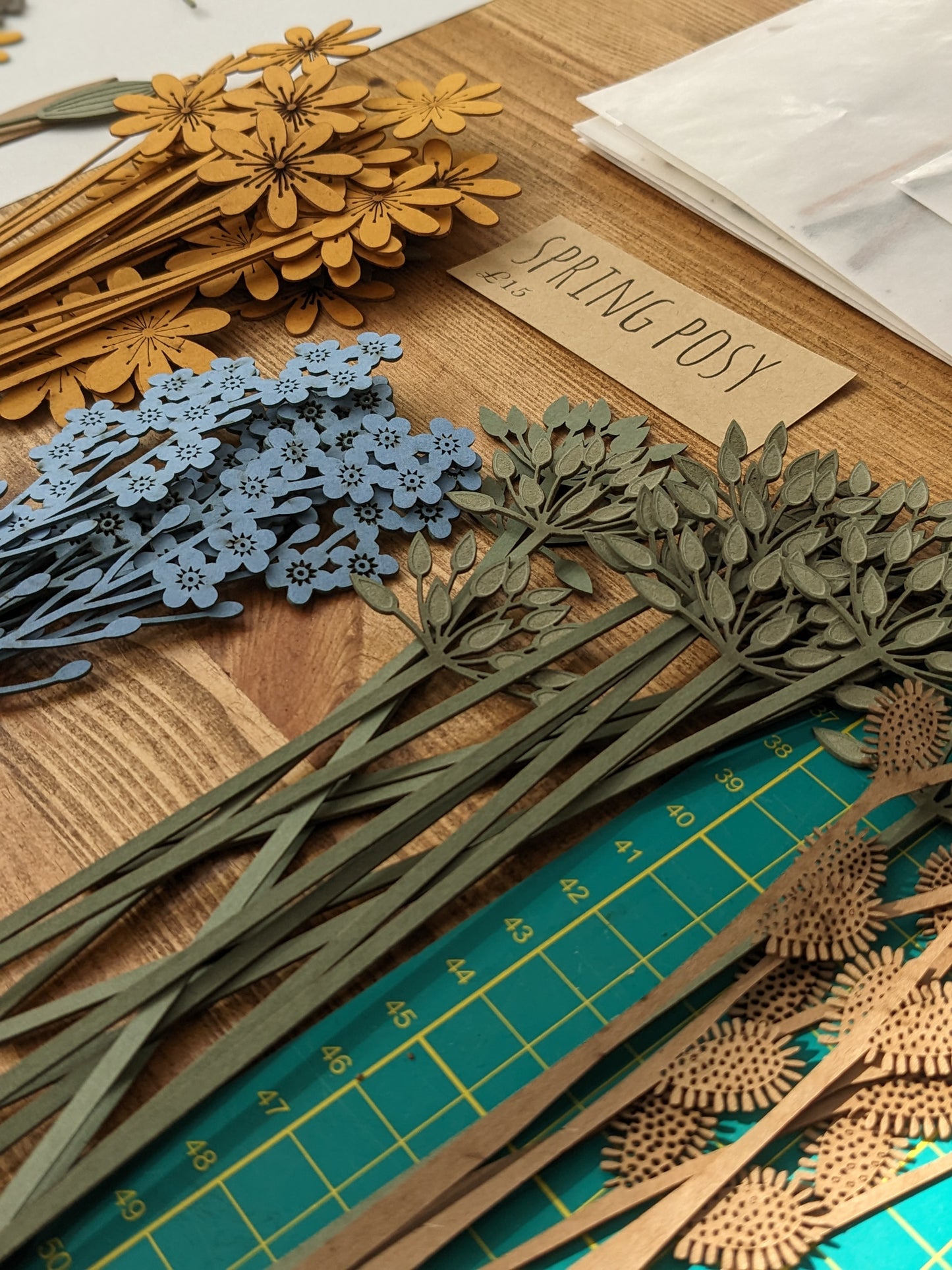 a posy of laser cut spring flowers to gift by Hannah Nunn