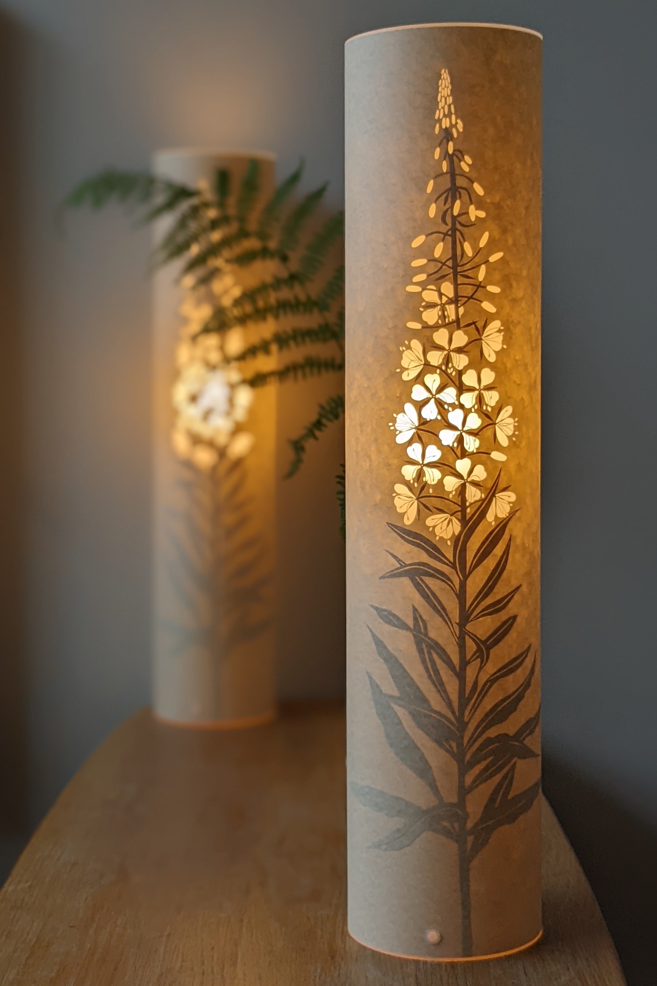 Glowing handmade parchment paper lamps with cut out nature designs by ...